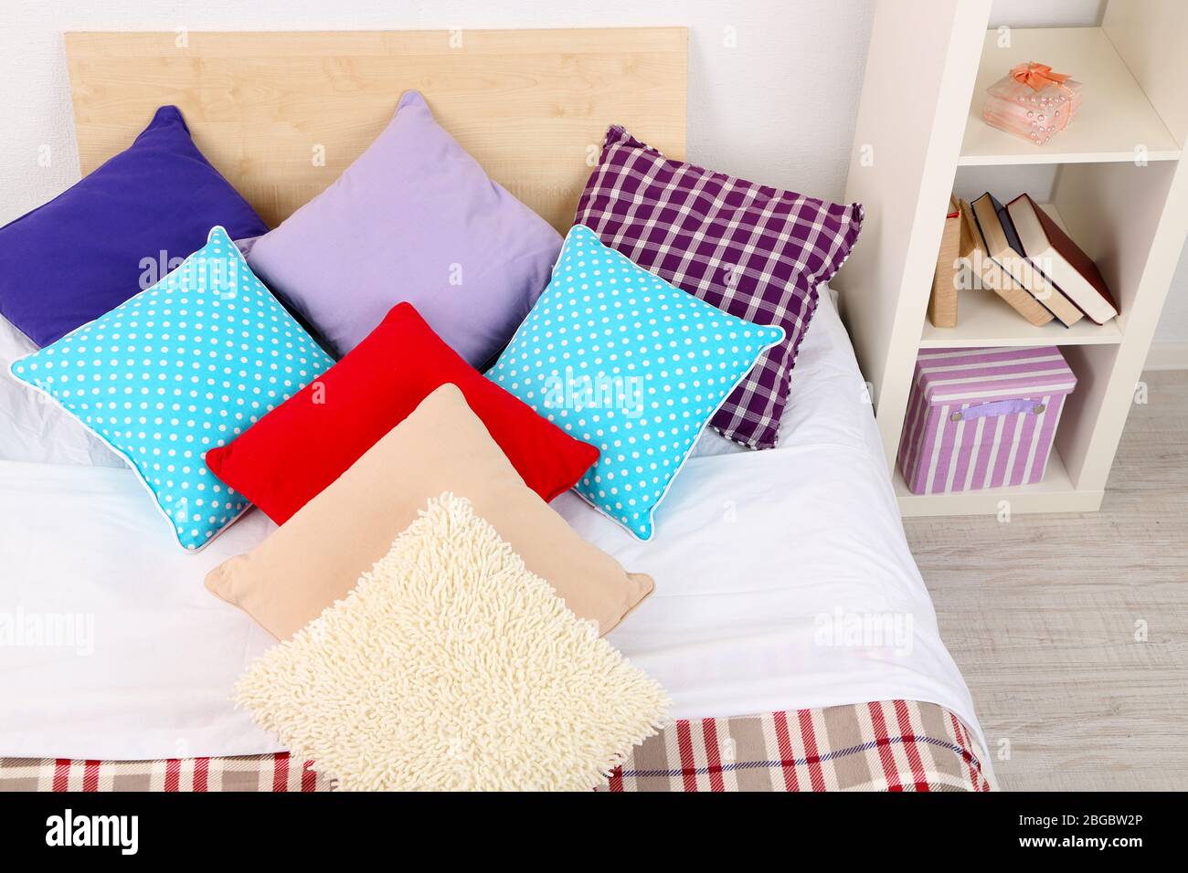 Bed in room top view close-up Stock Photo - Alamy