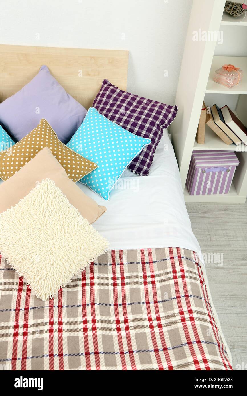 Bed in room top view close-up Stock Photo - Alamy