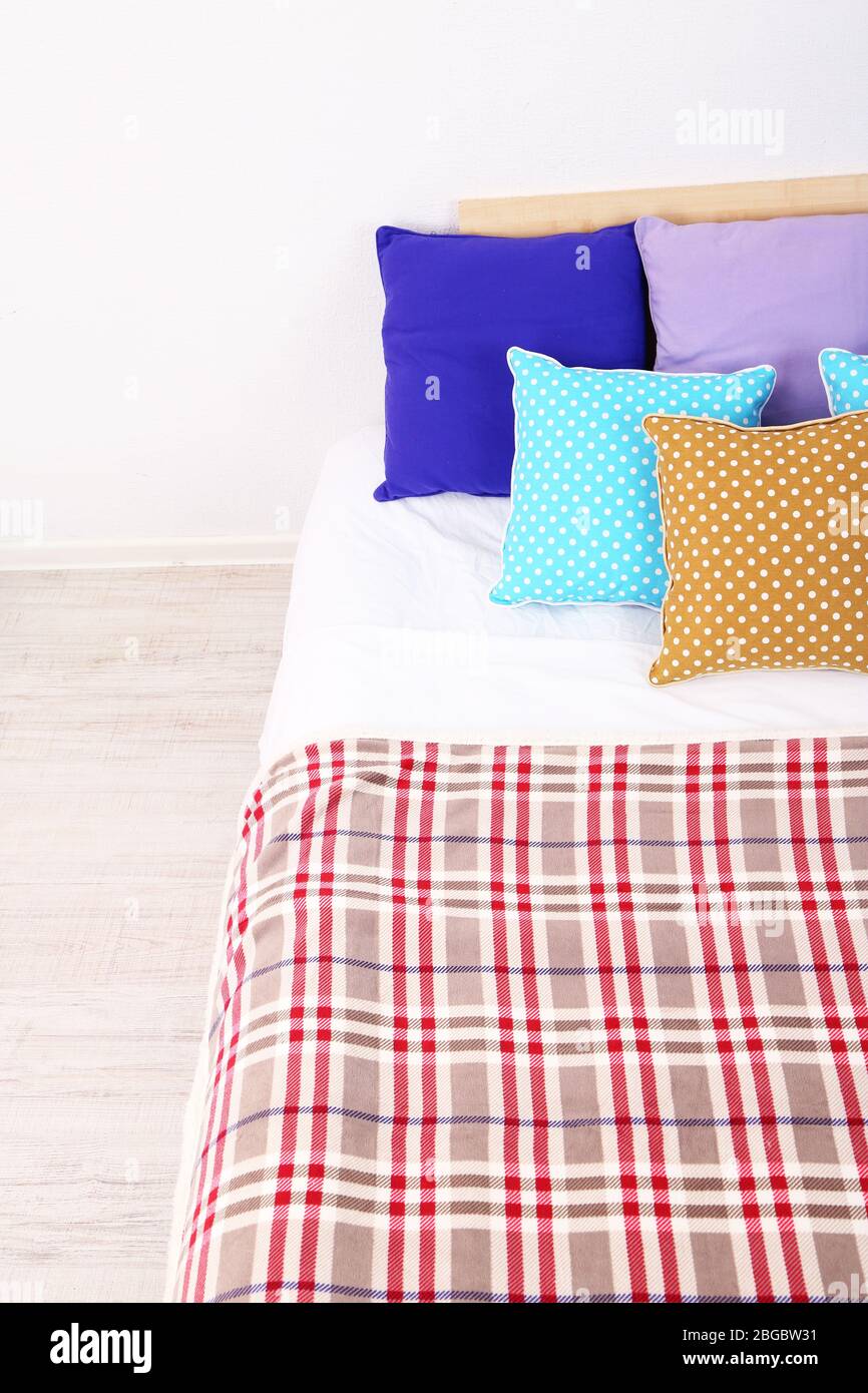 Bed in room top view close-up Stock Photo - Alamy