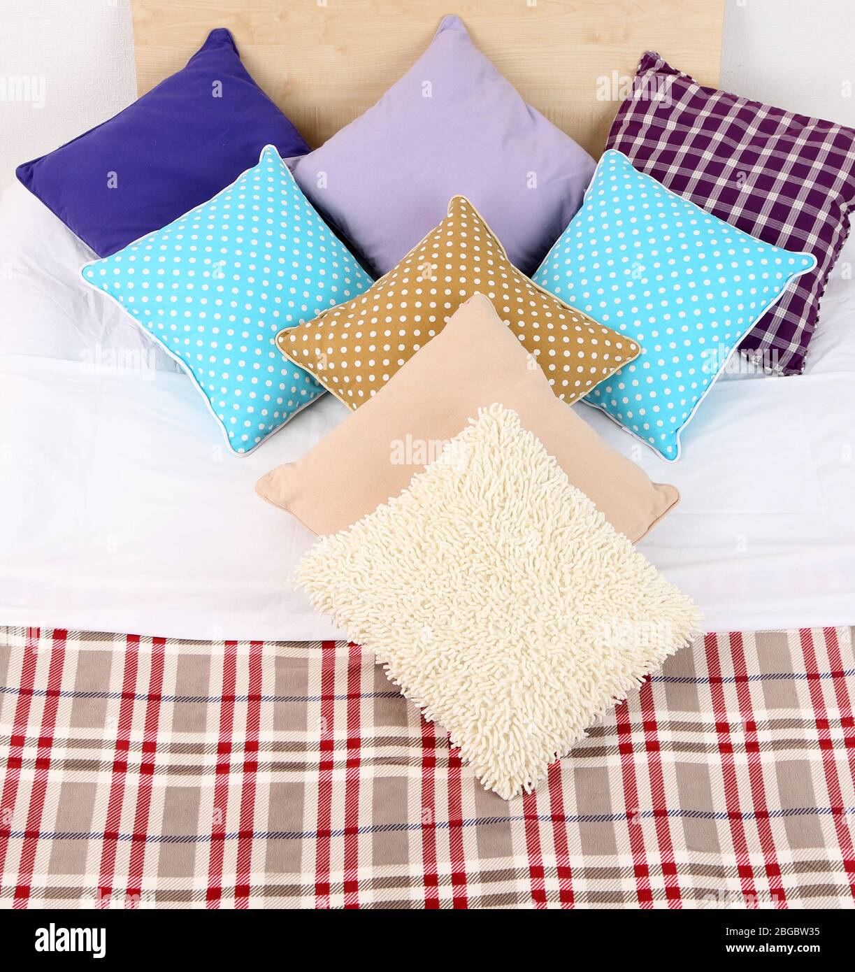 Bed in room top view close-up Stock Photo - Alamy