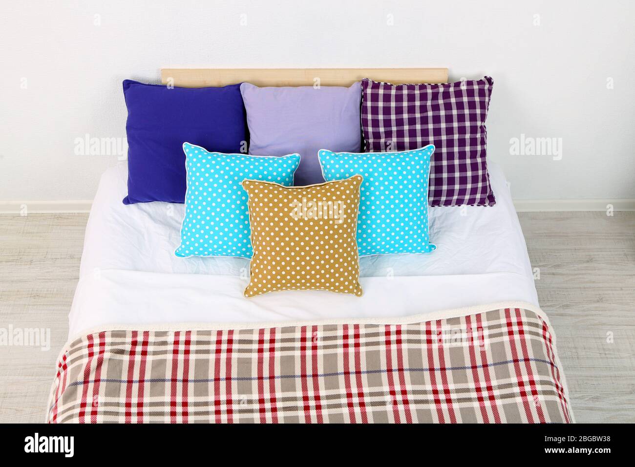 Bed in room top view close-up Stock Photo - Alamy