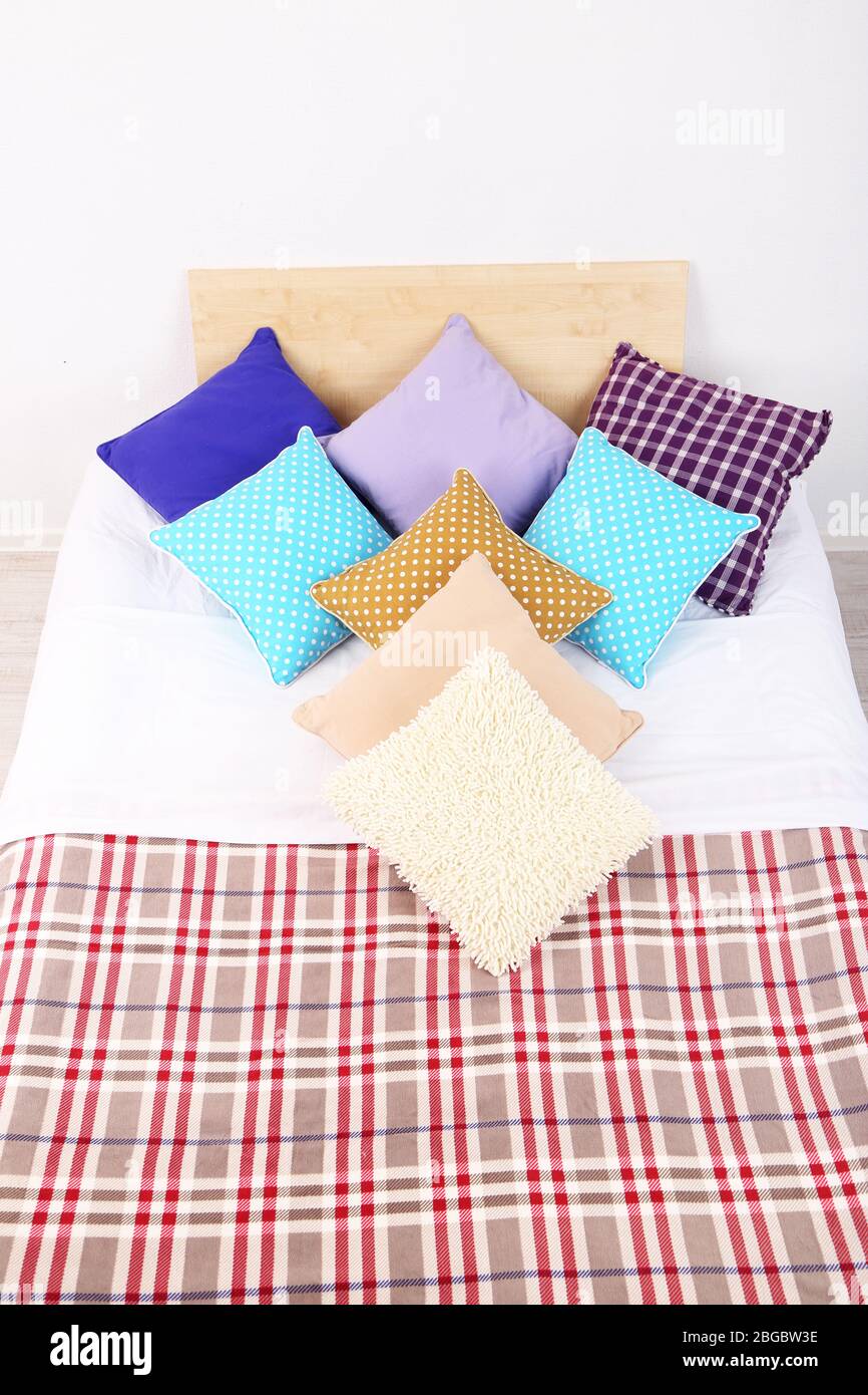 Bed in room top view close-up Stock Photo - Alamy