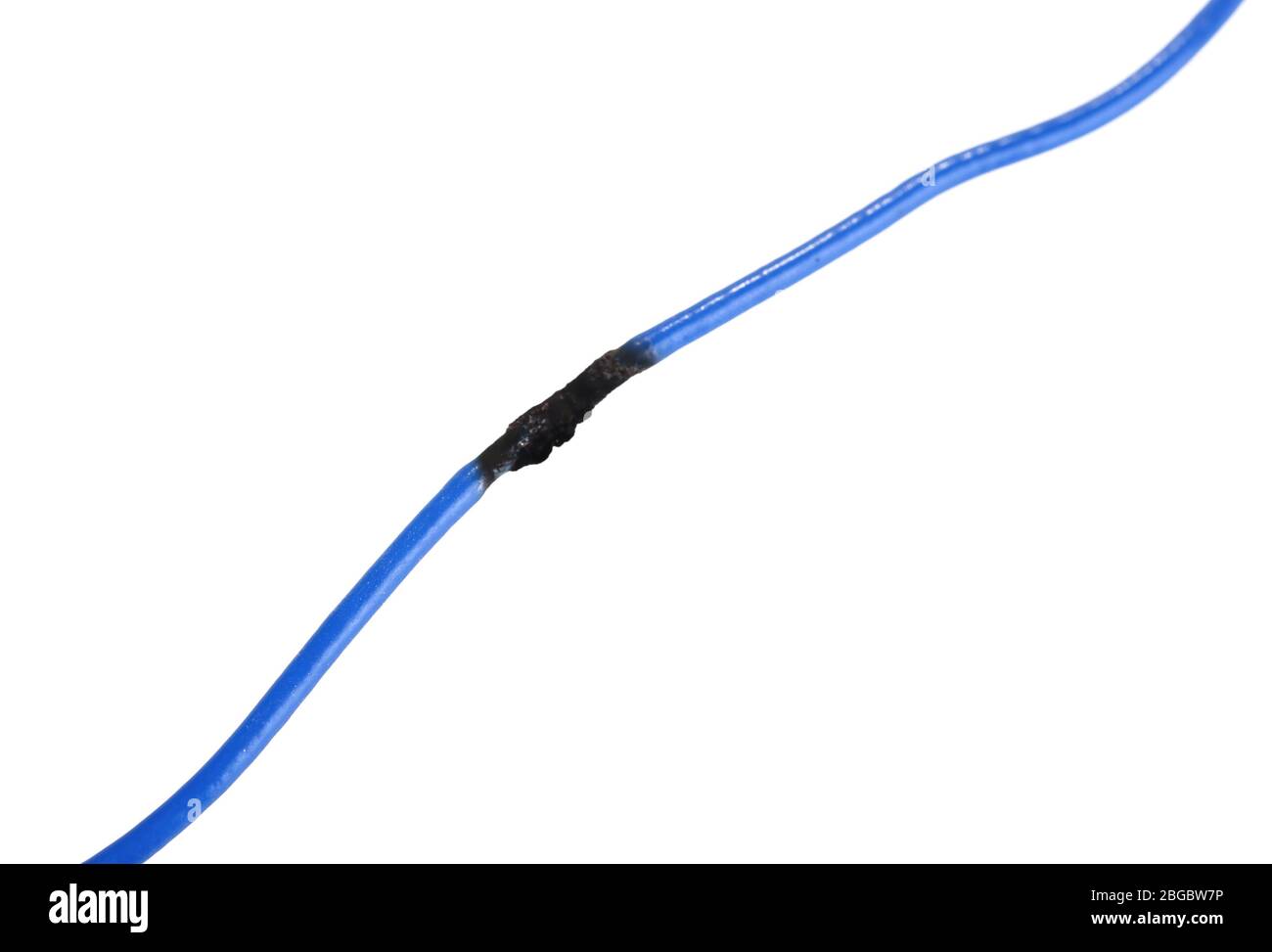 Short circuit, burnt cable, isolated on white Stock Photo - Alamy