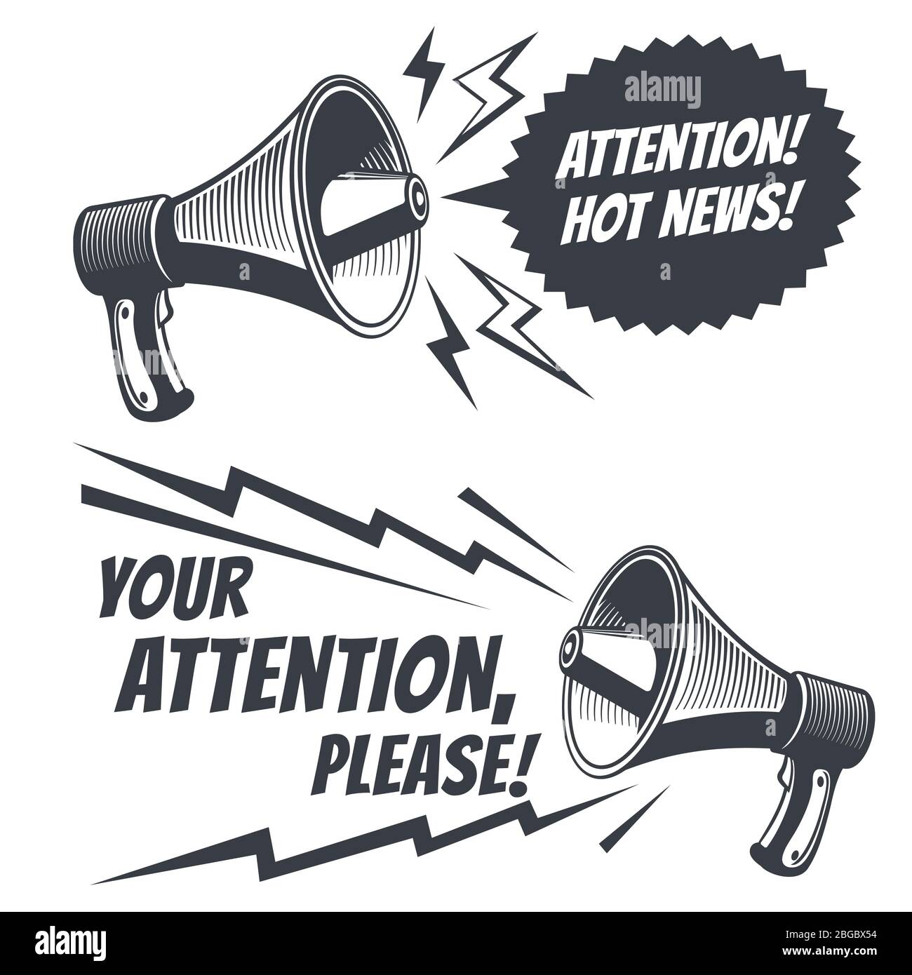 Attention please vector symbols with voice megaphone. Commercial poster ...