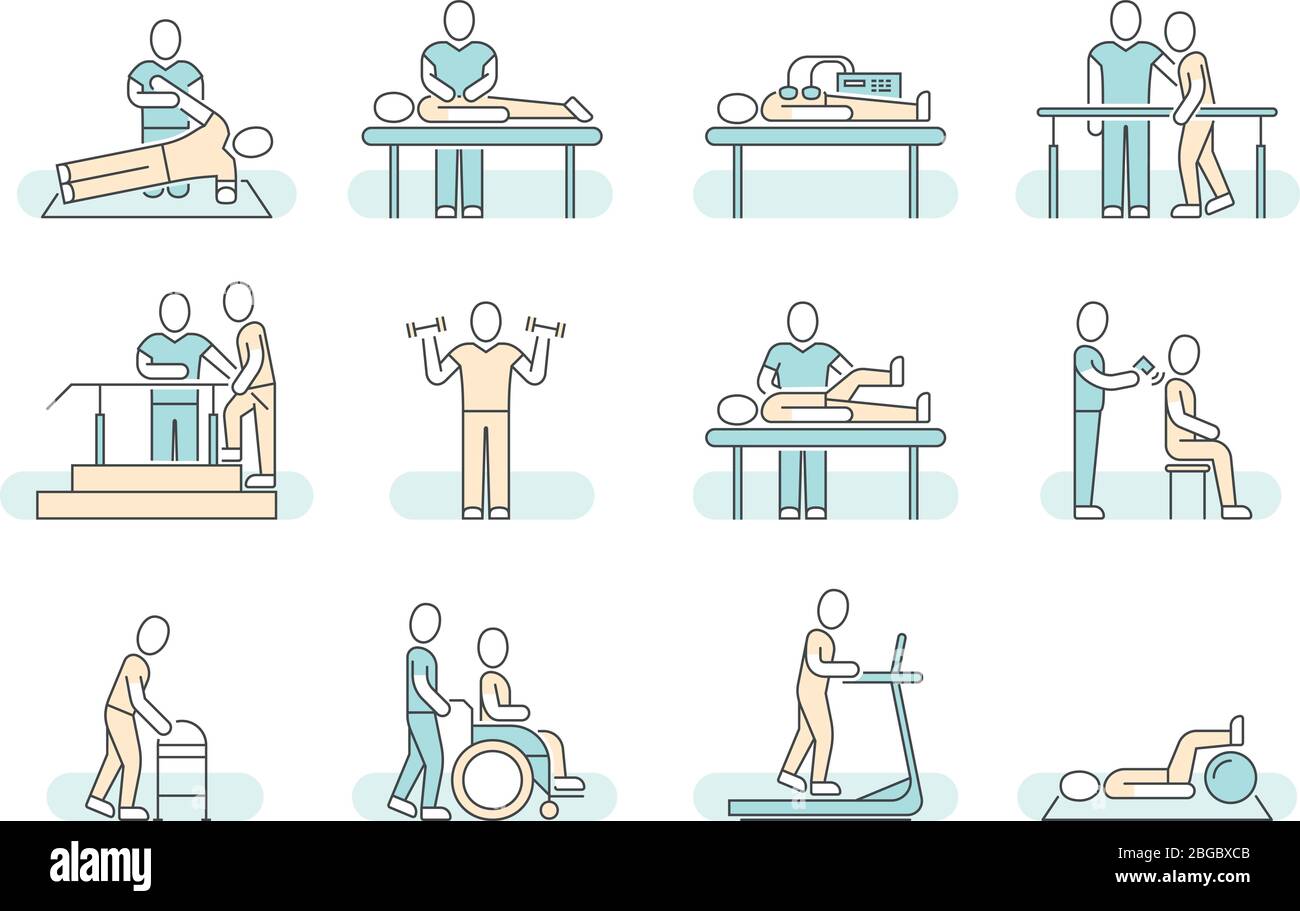 Massage therapy spa physiotherapy vector line medical icons ...