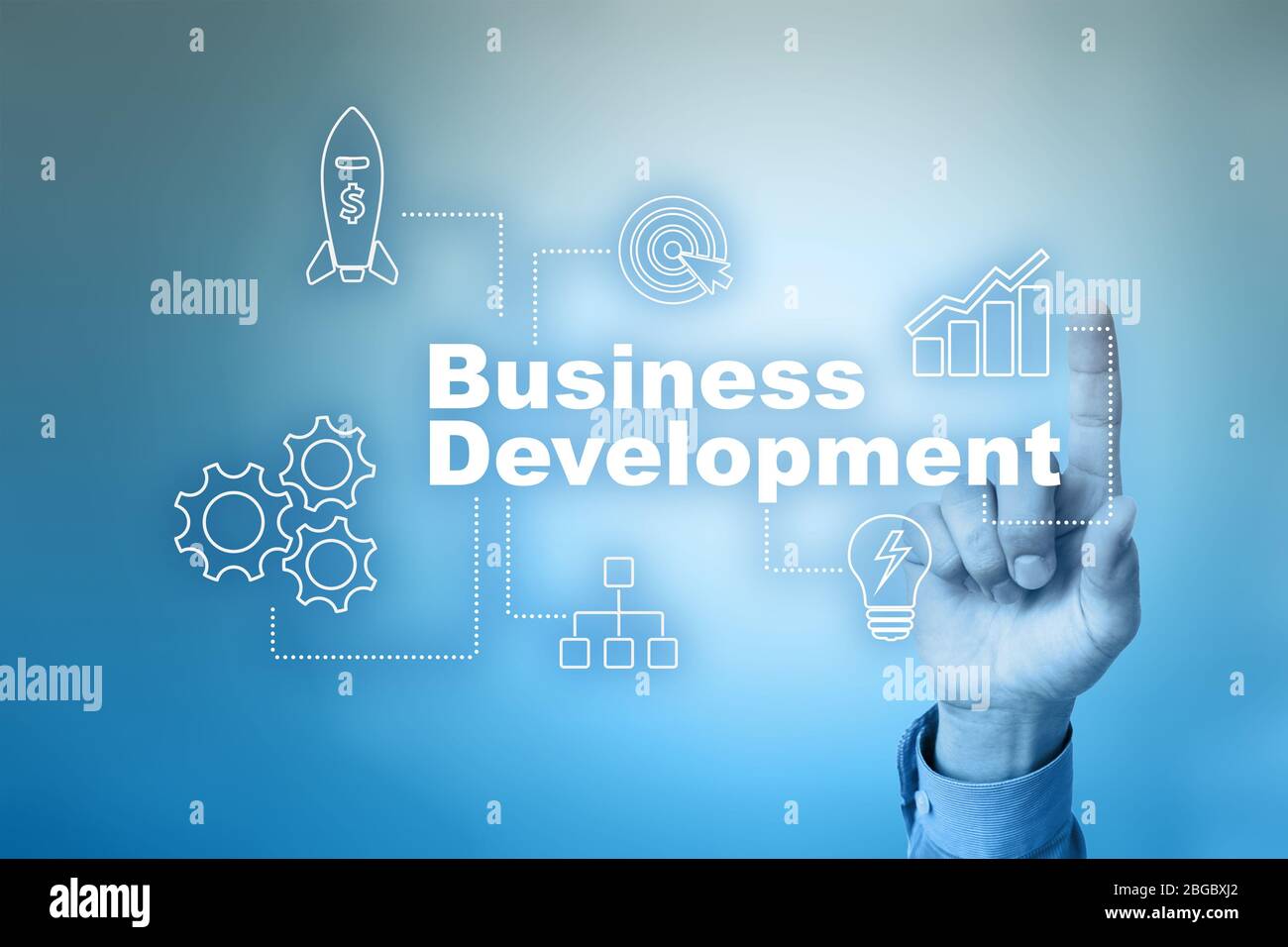 Business development concept, Strategy of growth on virtual screen ...