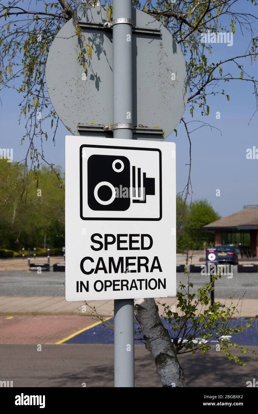 Speed Camera in operation sign on a business park, Northampton, UK ...