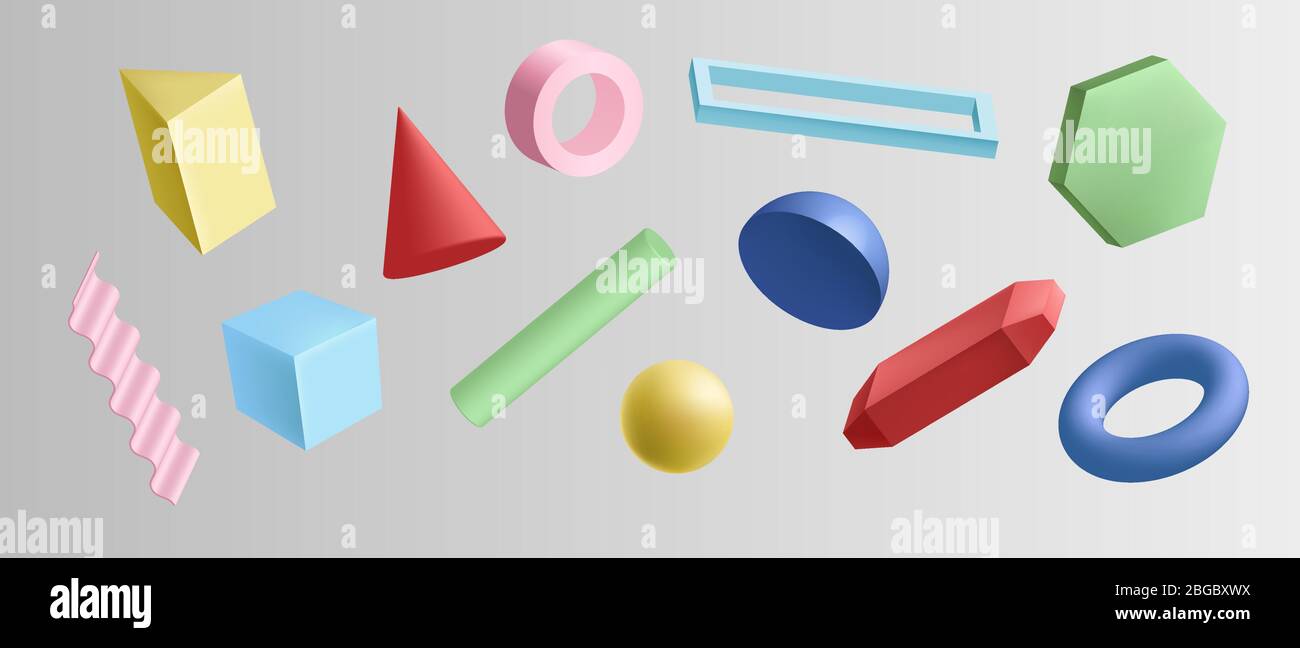 Set of colorful 3d geometric shapes isolated on white background Stock ...