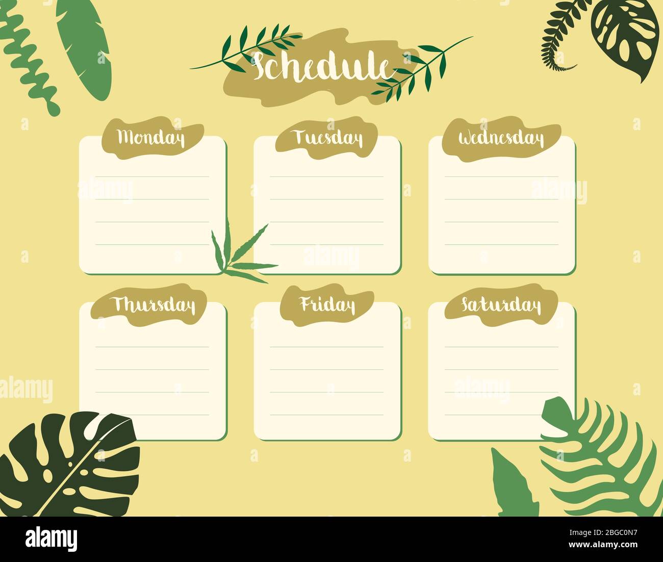 Cartoon schedule template with botanical design and place for text ...