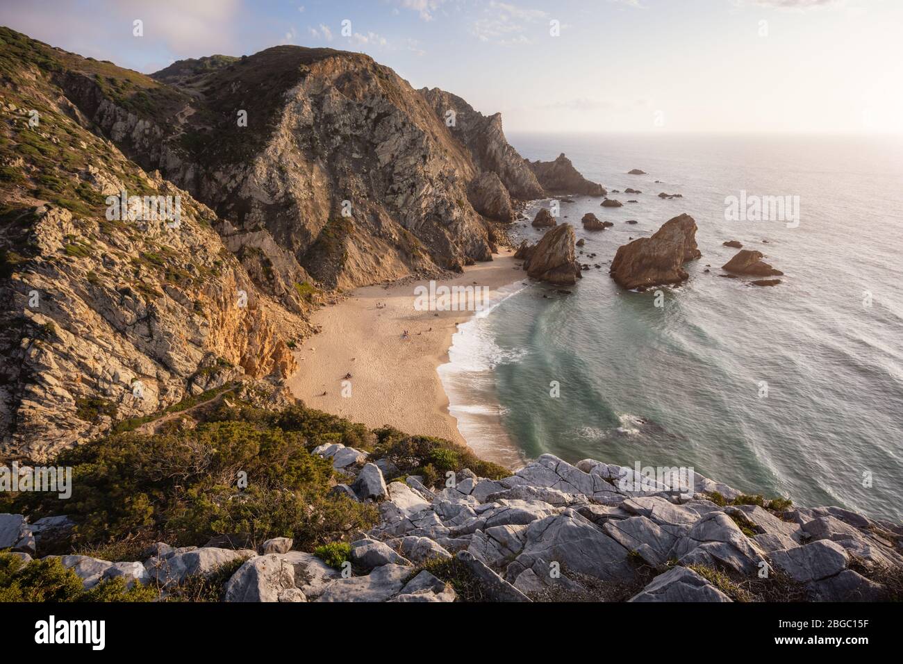 Praia da Ursa Beach at sunset, located in Sintra, Portugal. Landscape ...