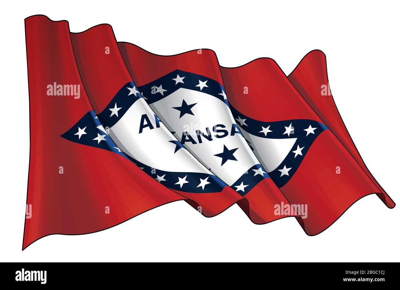 Vector illustration of a Waving Flag of the State of Arkansas. All ...