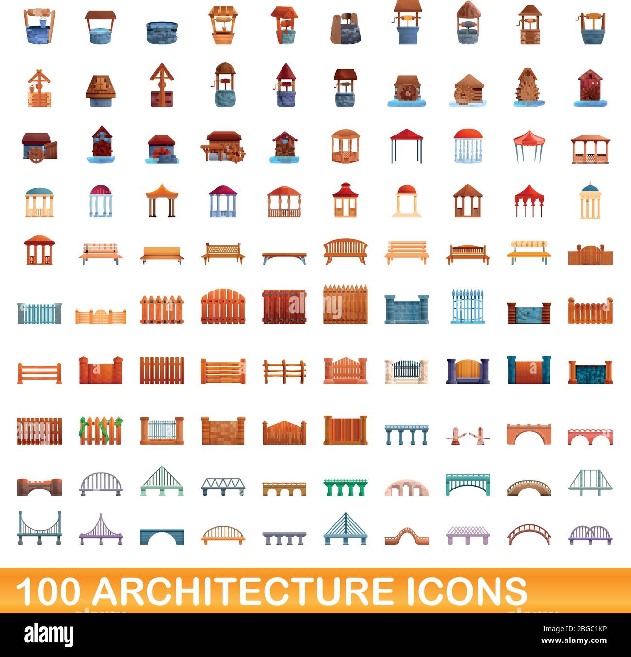 100 architecture icons set. Cartoon illustration of 100 architecture ...