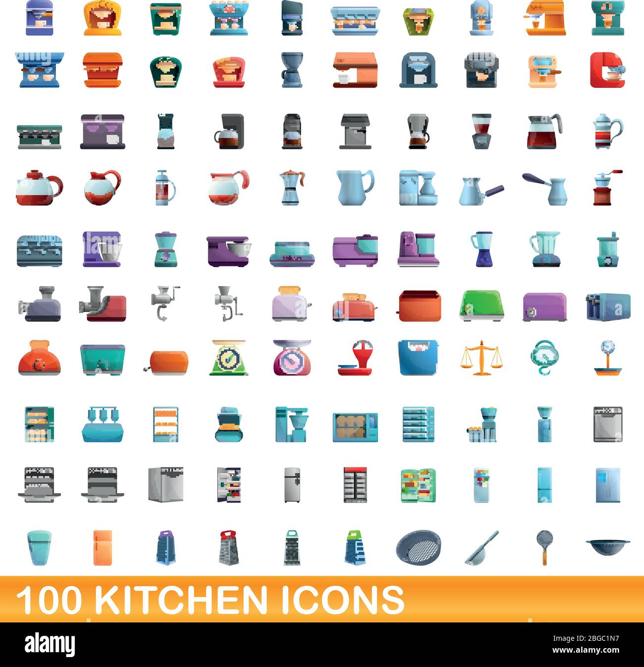100 kitchen icons set. Cartoon illustration of 100 kitchen icons vector ...