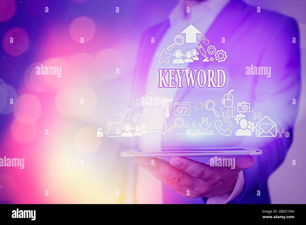 Text sign showing Keyword. Business photo showcasing word which acts as ...