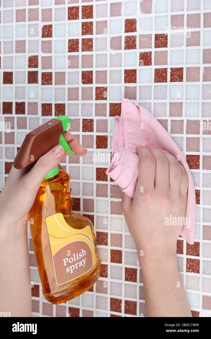Hand cleaning mosaic wall Stock Photo - Alamy