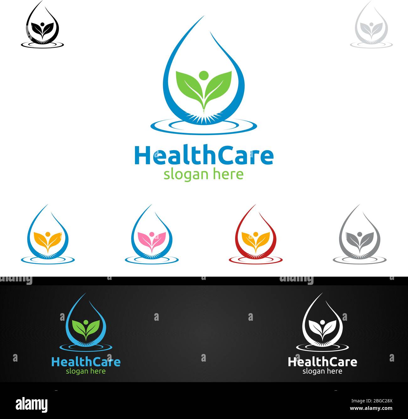 Water Drop Health Care Medical Logo with Human and Leaf Character for ...