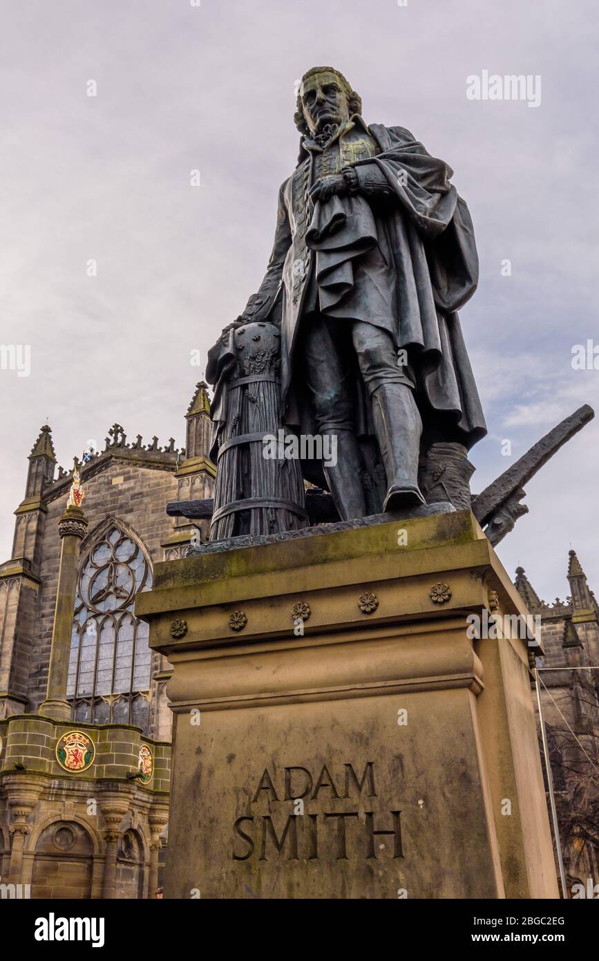 Statue of Adam Smith in front of St Giles' Cathedral on the Royal Mile ...