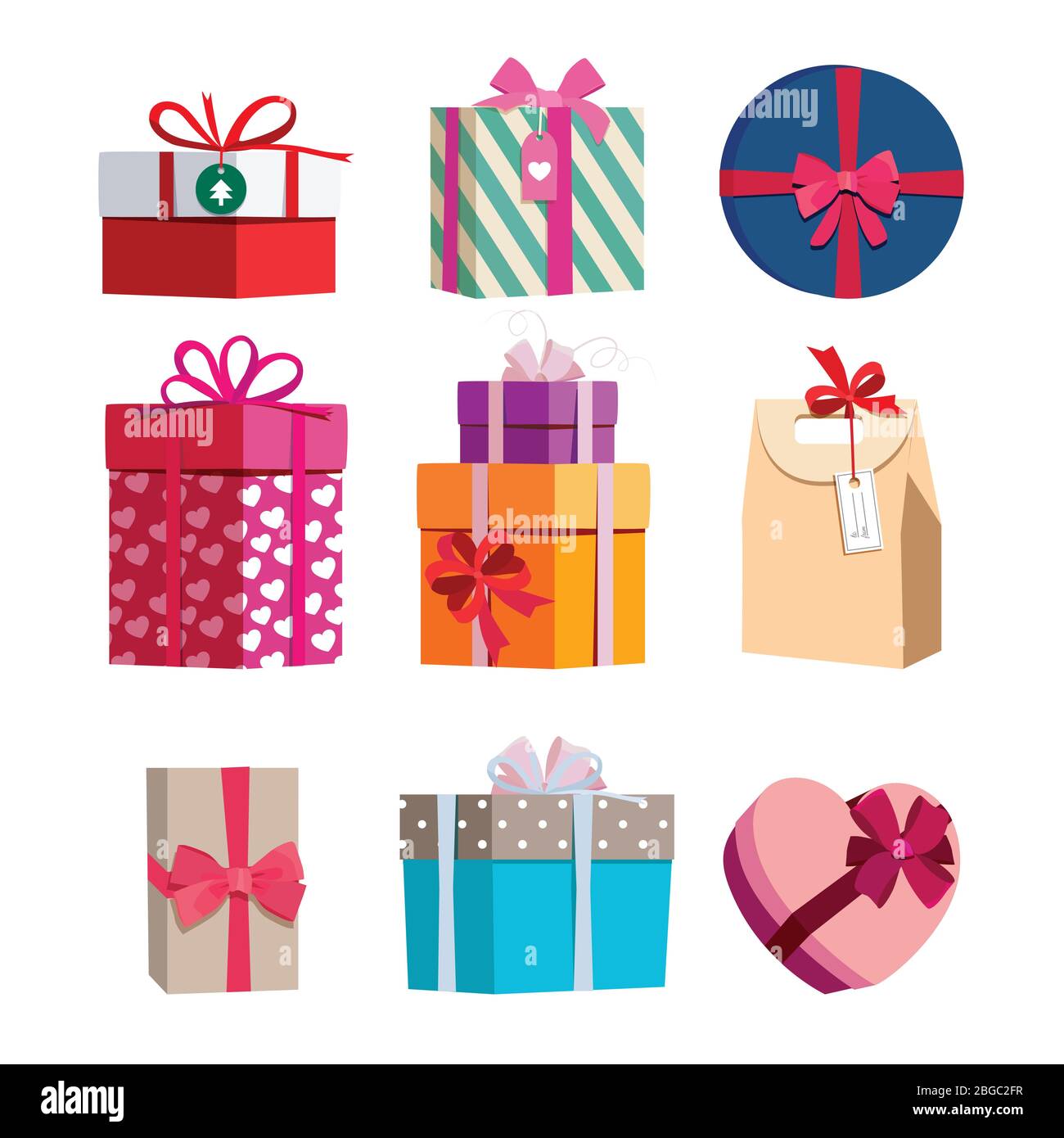 Different color gift boxes with ribbons. Vector illustrations set Stock ...