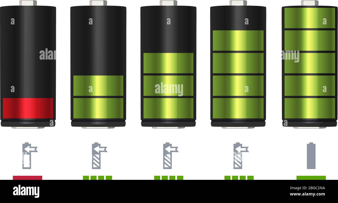 Process of recharging battery. Minimum and full charge. Vector ...
