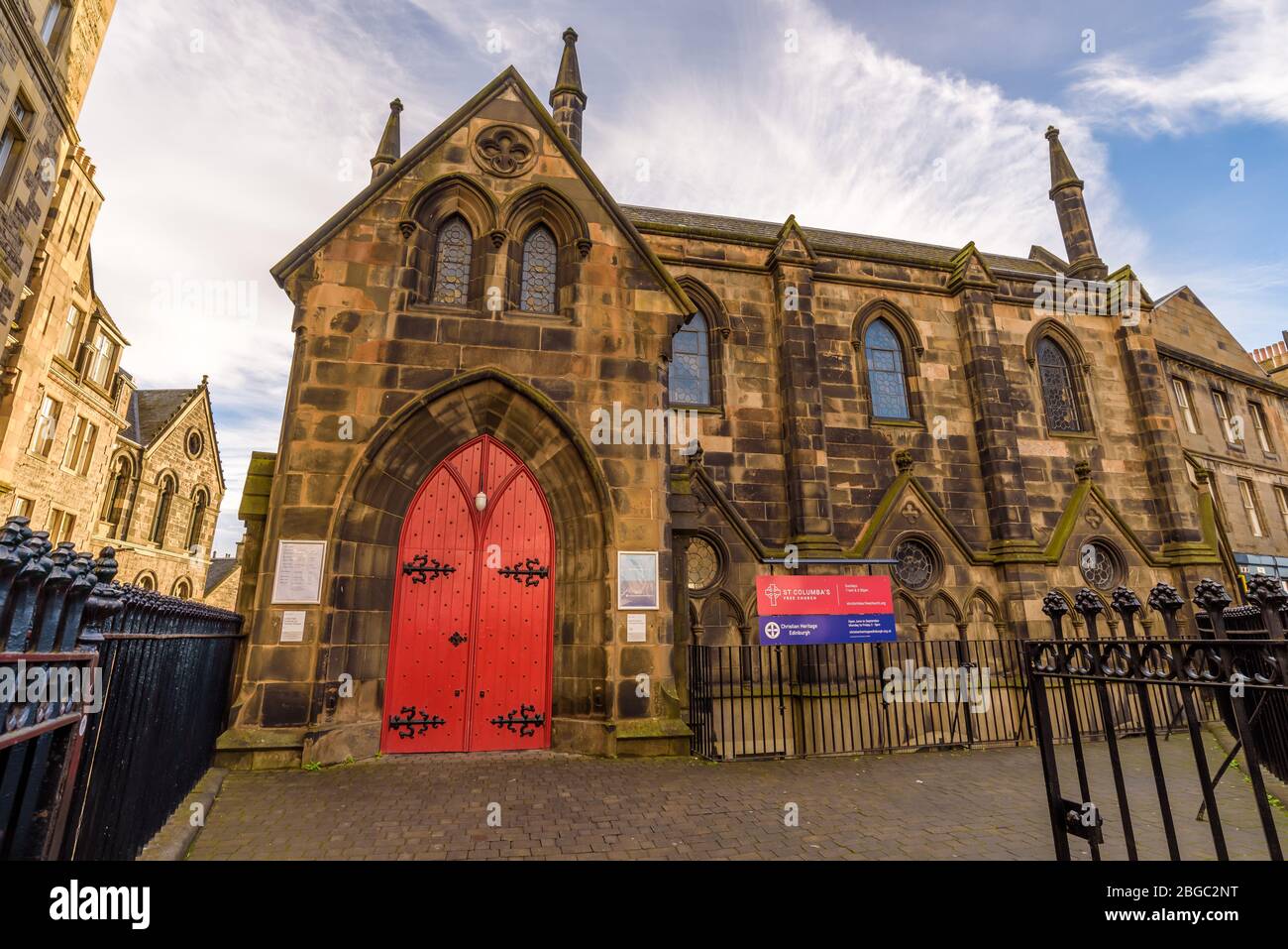 Edinburgh, Scotland - Dec 2018. View of the entrance and red portal of ...
