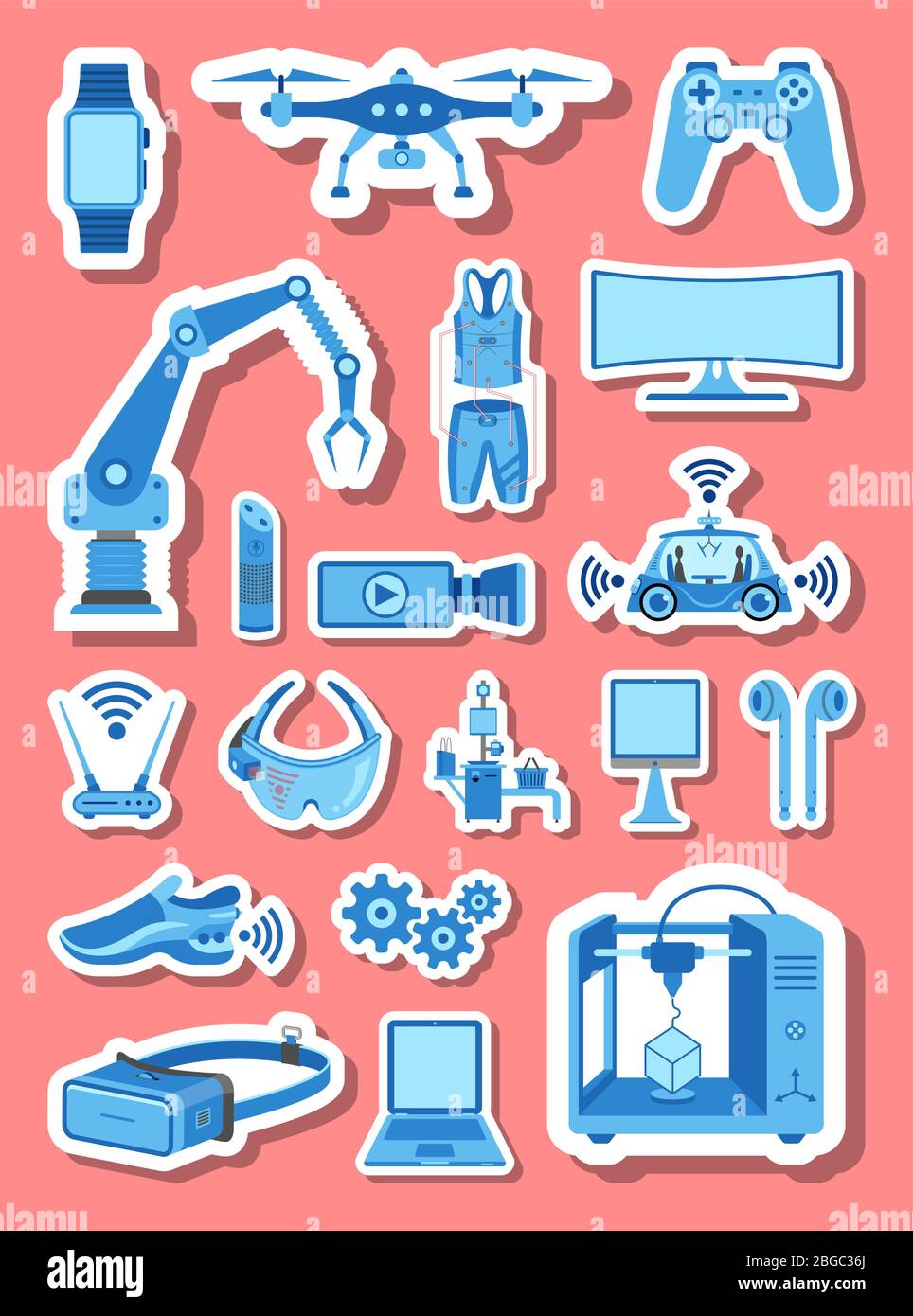 High technology icons group set in blue tones. All the icon objects ...