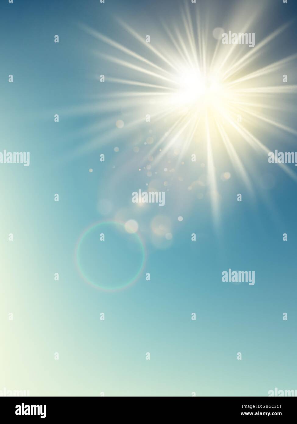 Summer template warm spring sun rays burst with lens flare. EPS 10 ...