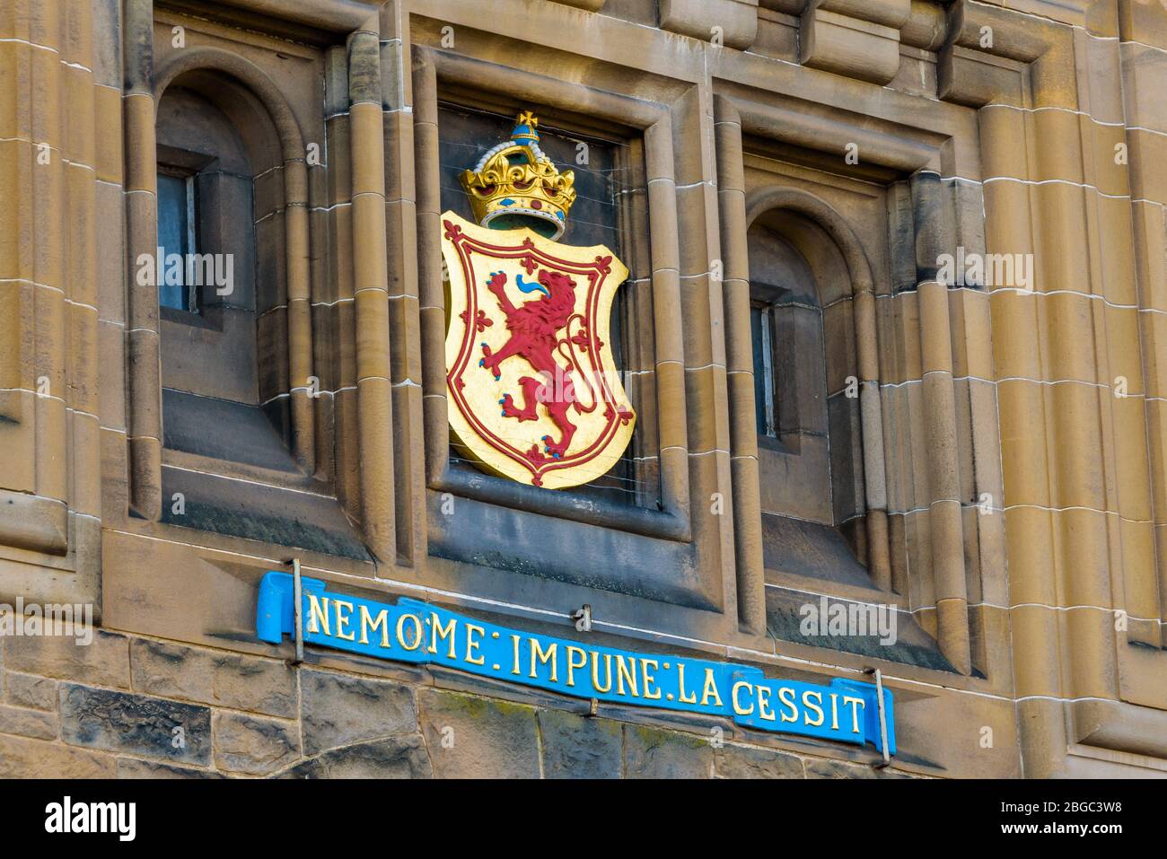 View of a detail of the Edinburgh Castle, Scotland, with the Emblem and ...