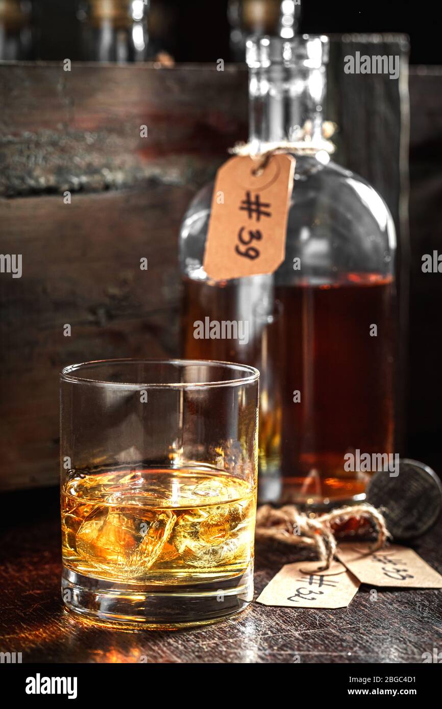 Aged whisky labeled and shipmend in old distillery Stock Photo - Alamy
