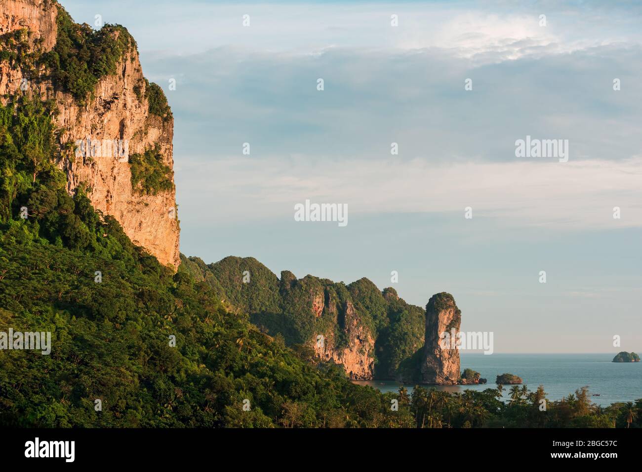forest and sea view from rough and rocky mountain top Stock Photo - Alamy