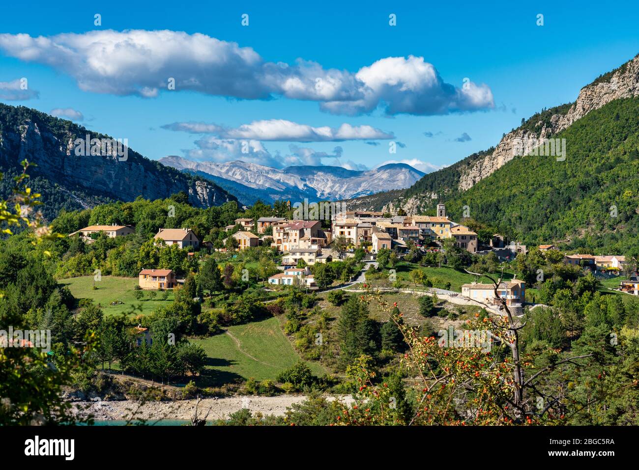 Village of Saint Julien du Verdon at Lac de Castillon in Provence ...