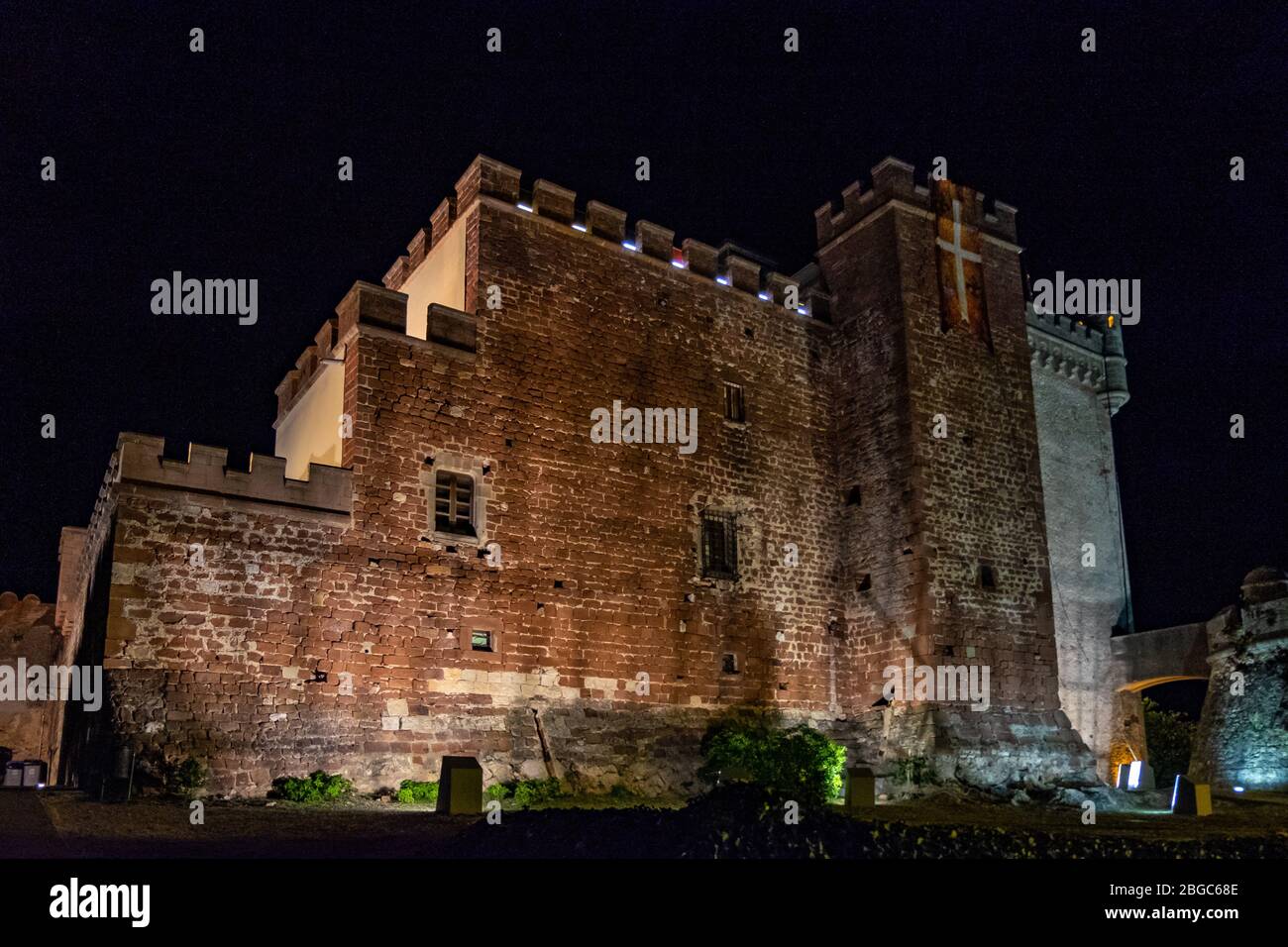 Castelldefels castle at night in Barcelona, Catalonia, Spain Stock ...