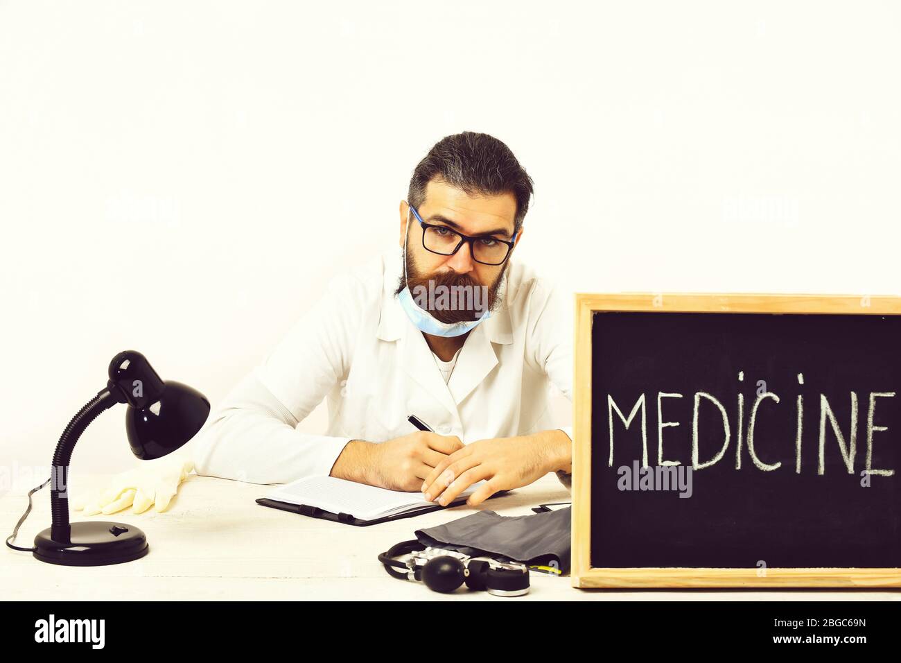 Bearded man, long beard. Brutal caucasian doctor or unshaven hipster in ...
