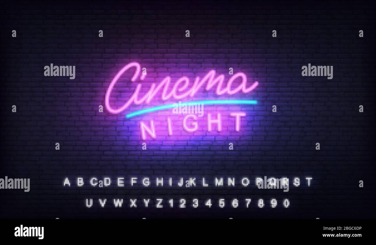 Cinema neon template. Glowing letteing Cinema night label Stock Vector ...