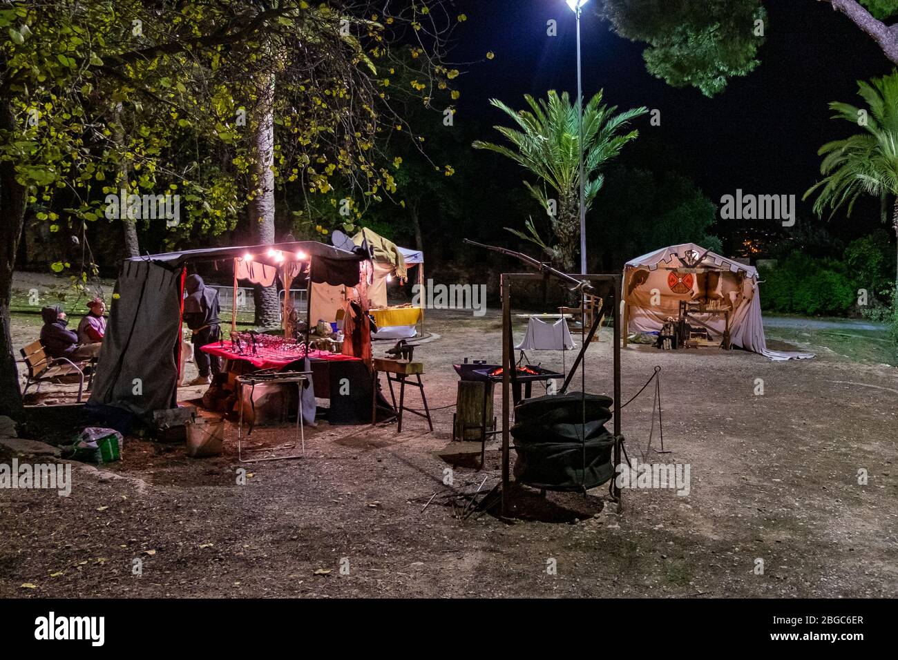 Castelldefels castle at night in Barcelona, Catalonia, Spain Stock ...