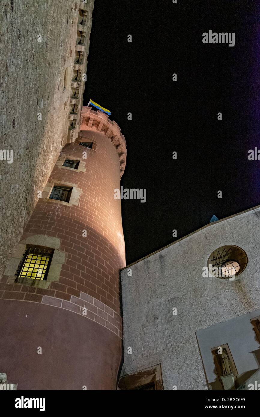 Castelldefels castle at night in Barcelona, Catalonia, Spain Stock ...