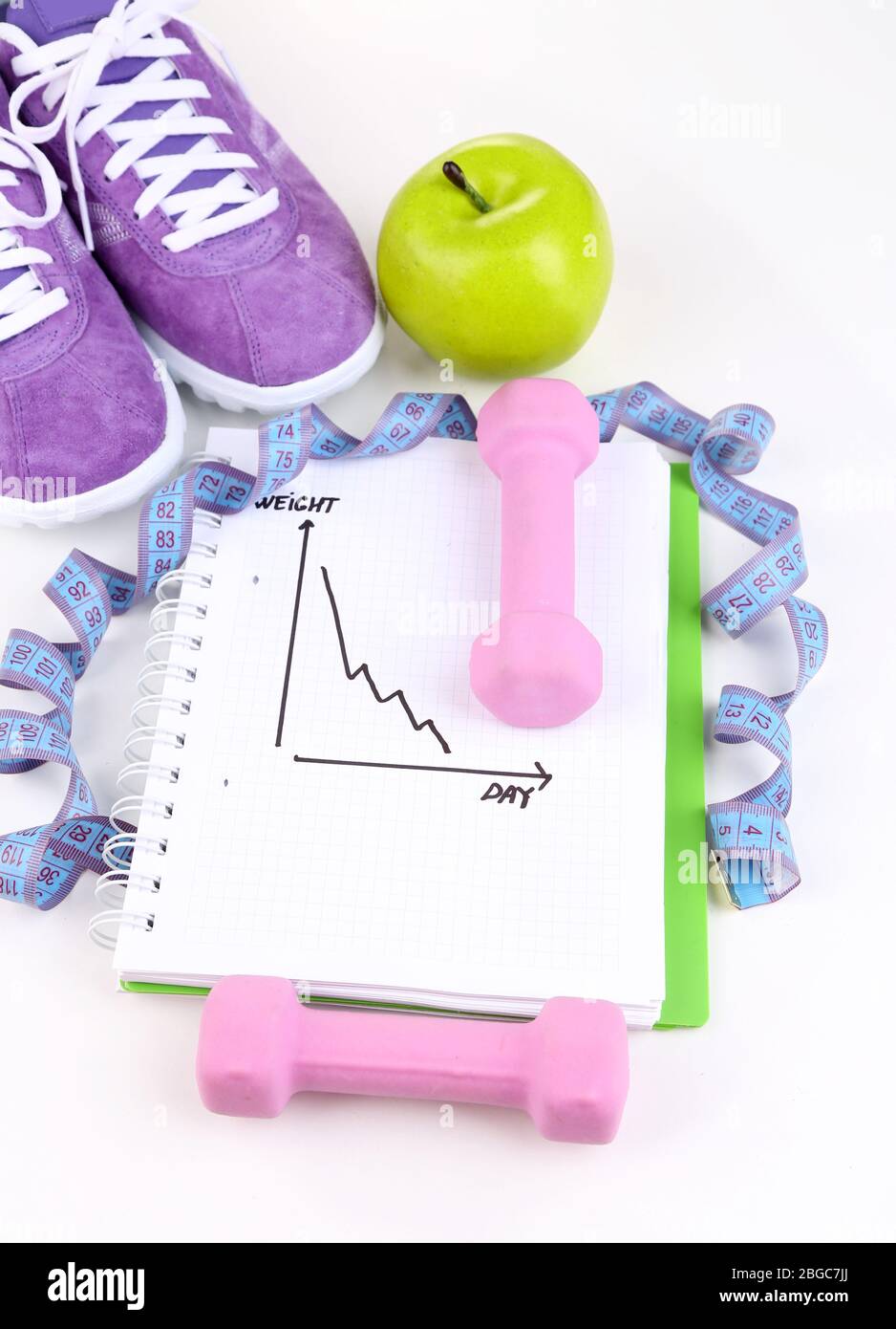 Conceptual photo of fitness progress. Isolated on white Stock Photo - Alamy