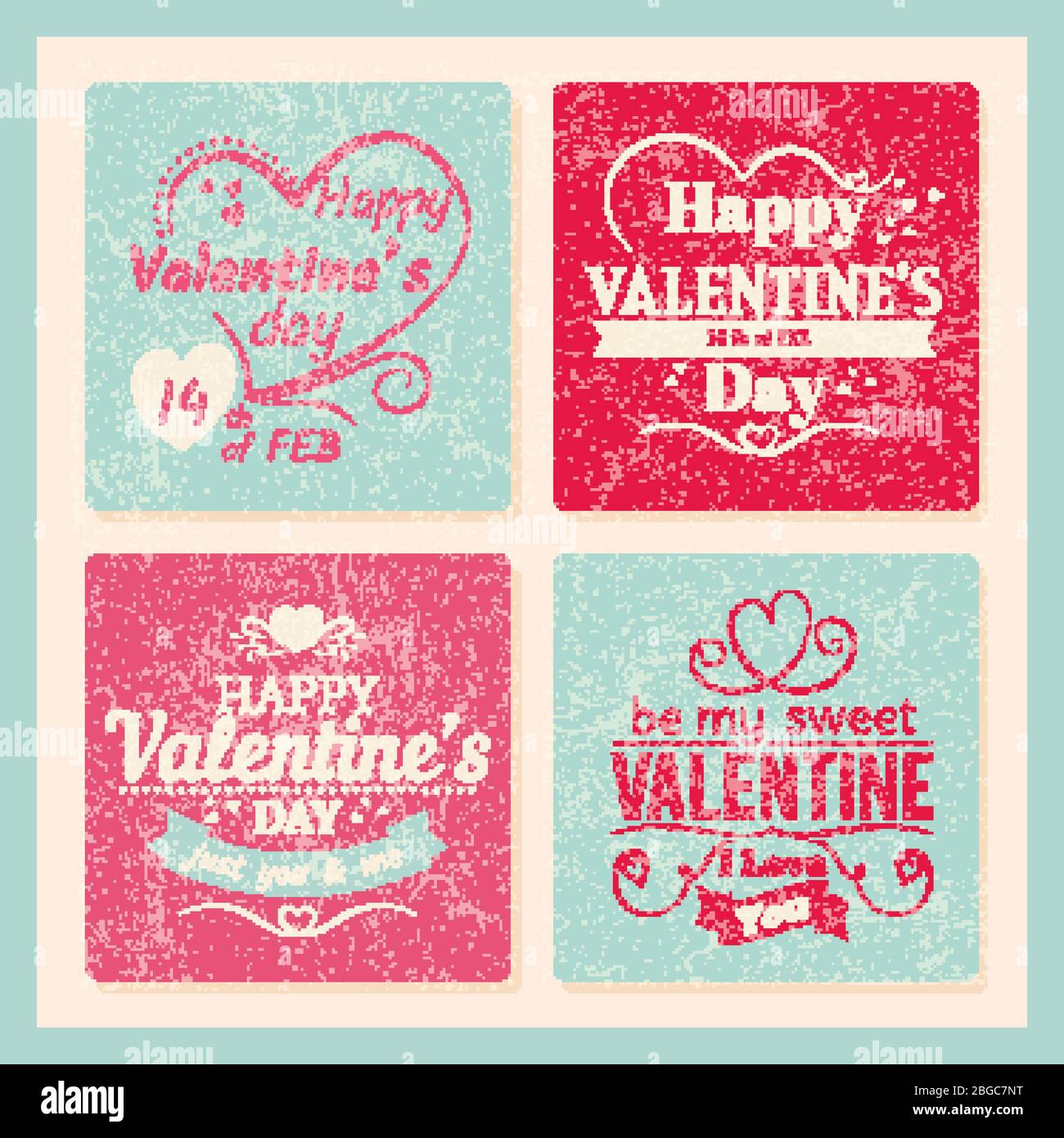 Colorful valentines day grunge cards template with typography sign and ...