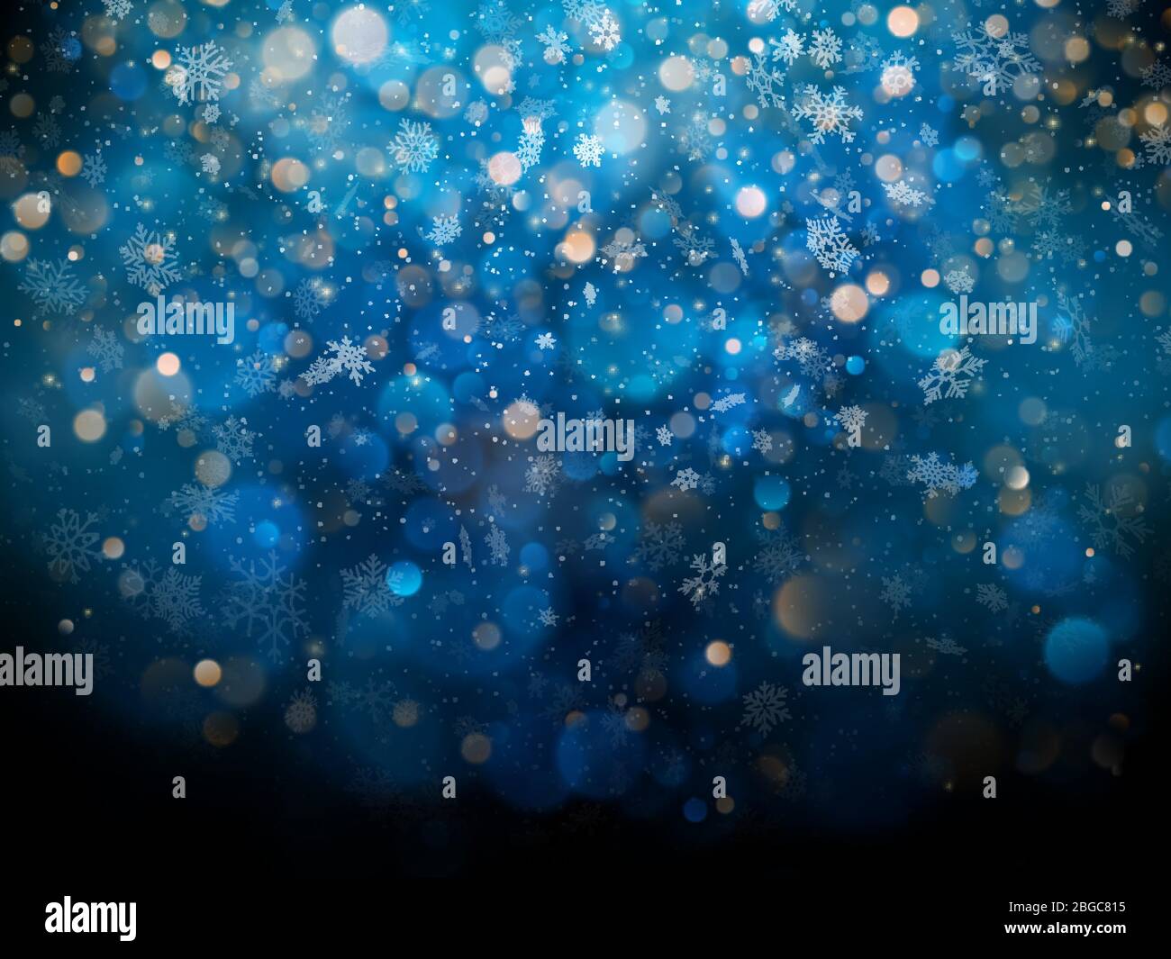 Christmas and New Year template with white blurred snowflakes, glare ...