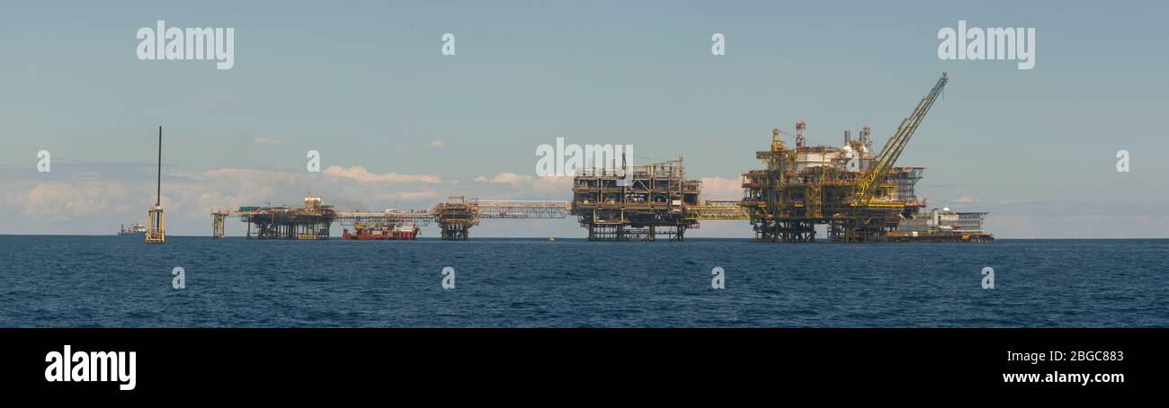 accommodation work boat attach to oil platform at sea form scheduled ...