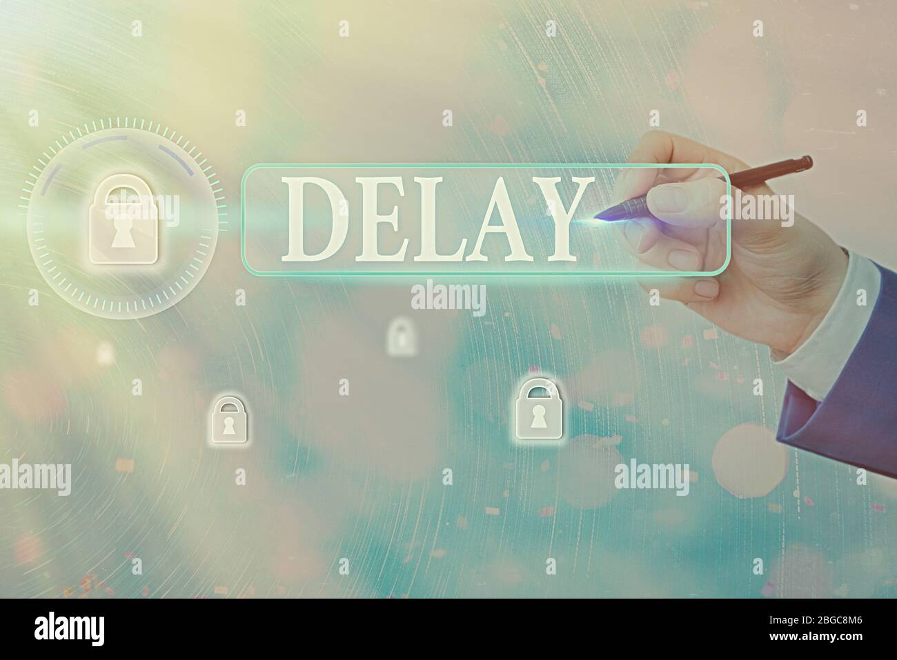 Writing note showing Delay. Business concept for Unplanned deferment of ...