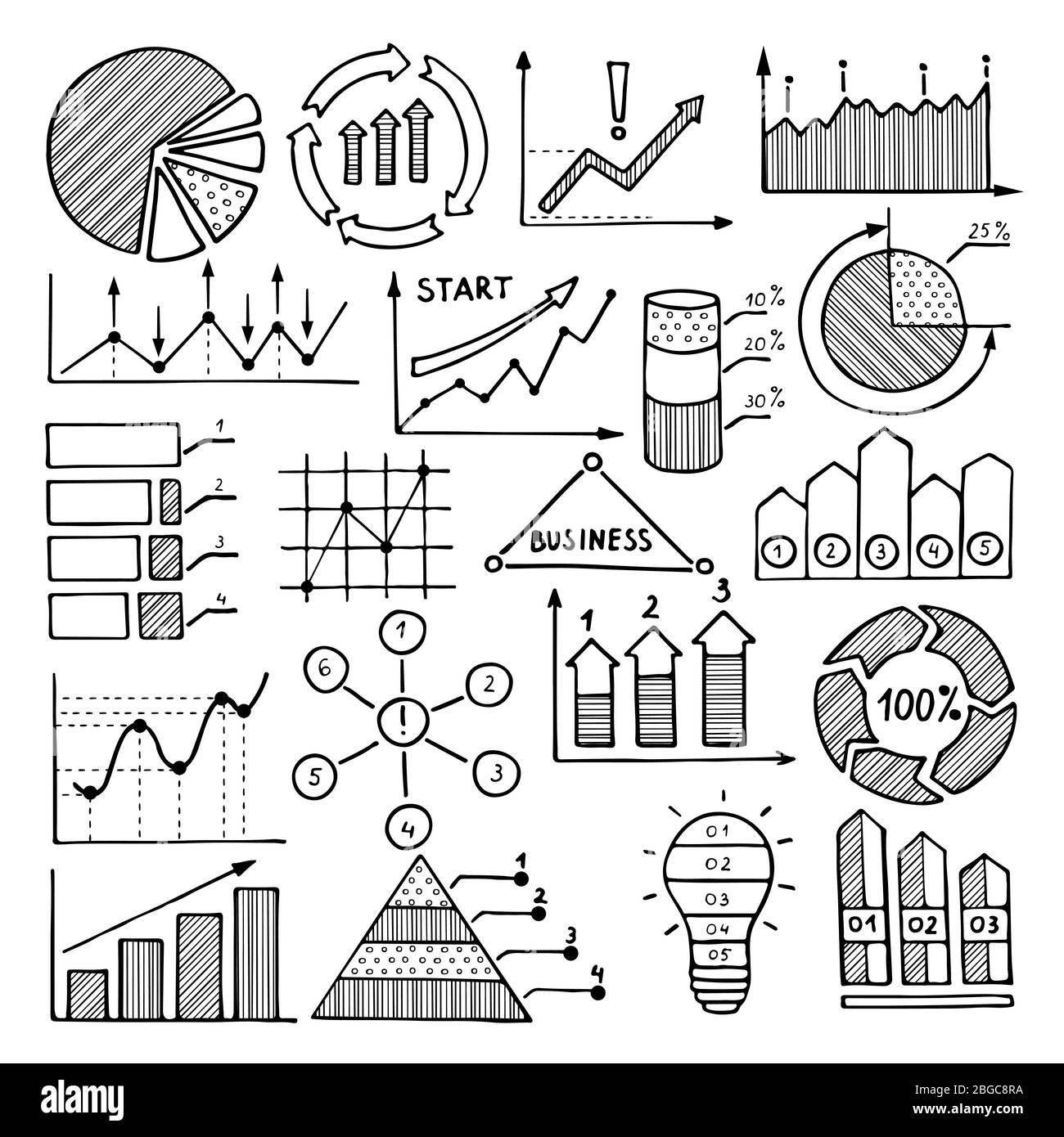 Business illustrations of charts, graphics and other different ...