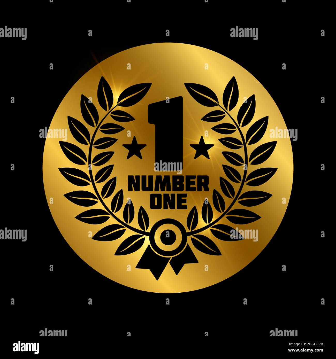 Black number one label on shiny gold background - winner concept icon ...