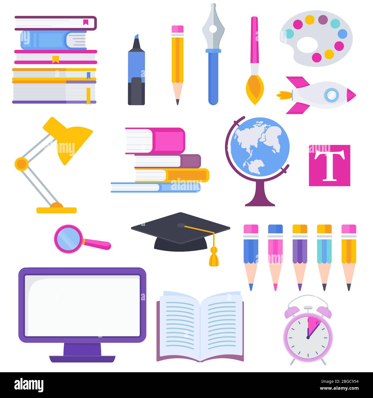 Set of school icons. Flat vector illustration on white background Stock ...