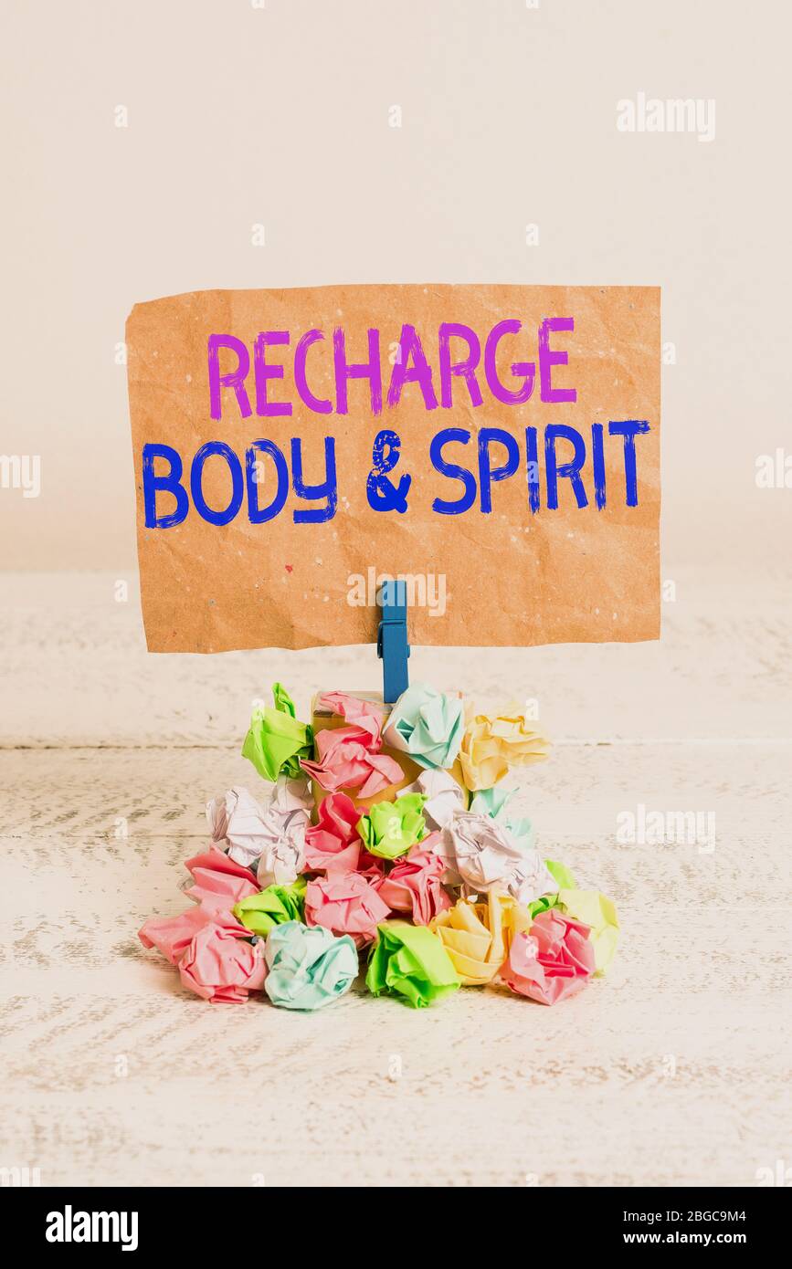 Text sign showing Recharge Body And Spirit. Business photo text fill your energy through ...