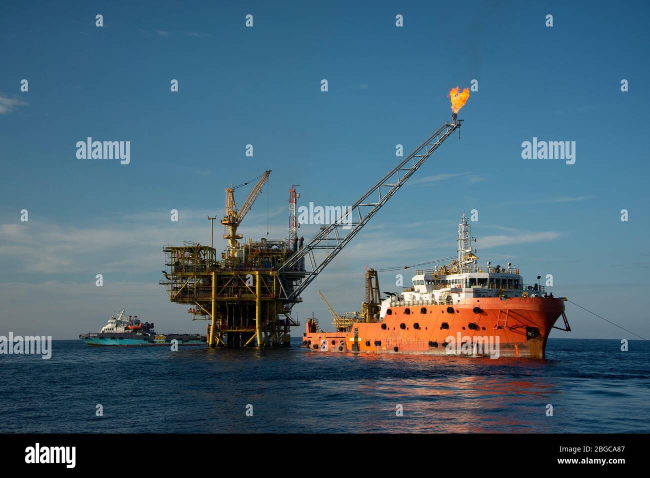 accommodation work barge alongside to oil platform offshore platform ...