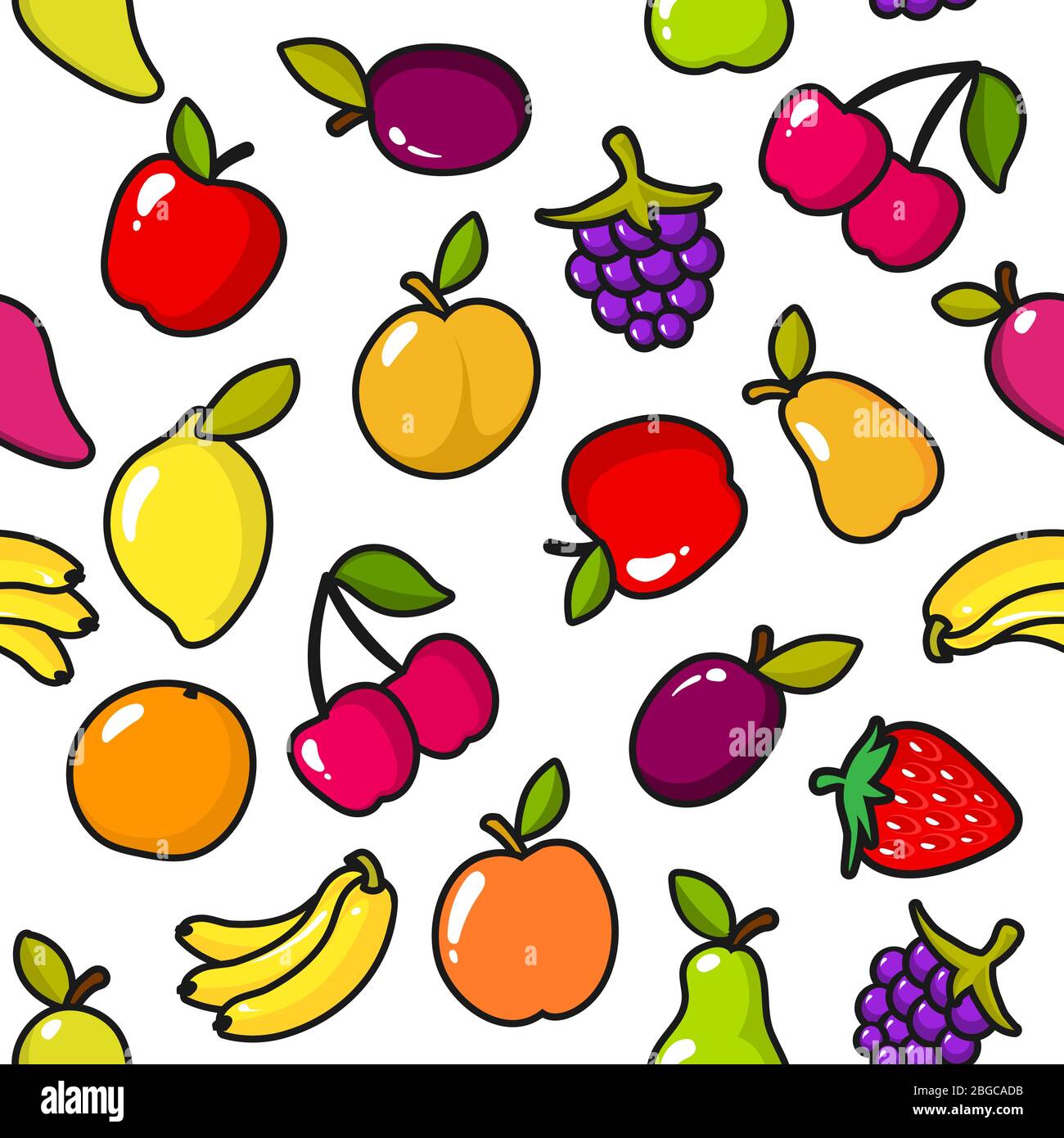 Seamless pattern of fruits with black outline Stock Vector Image & Art ...