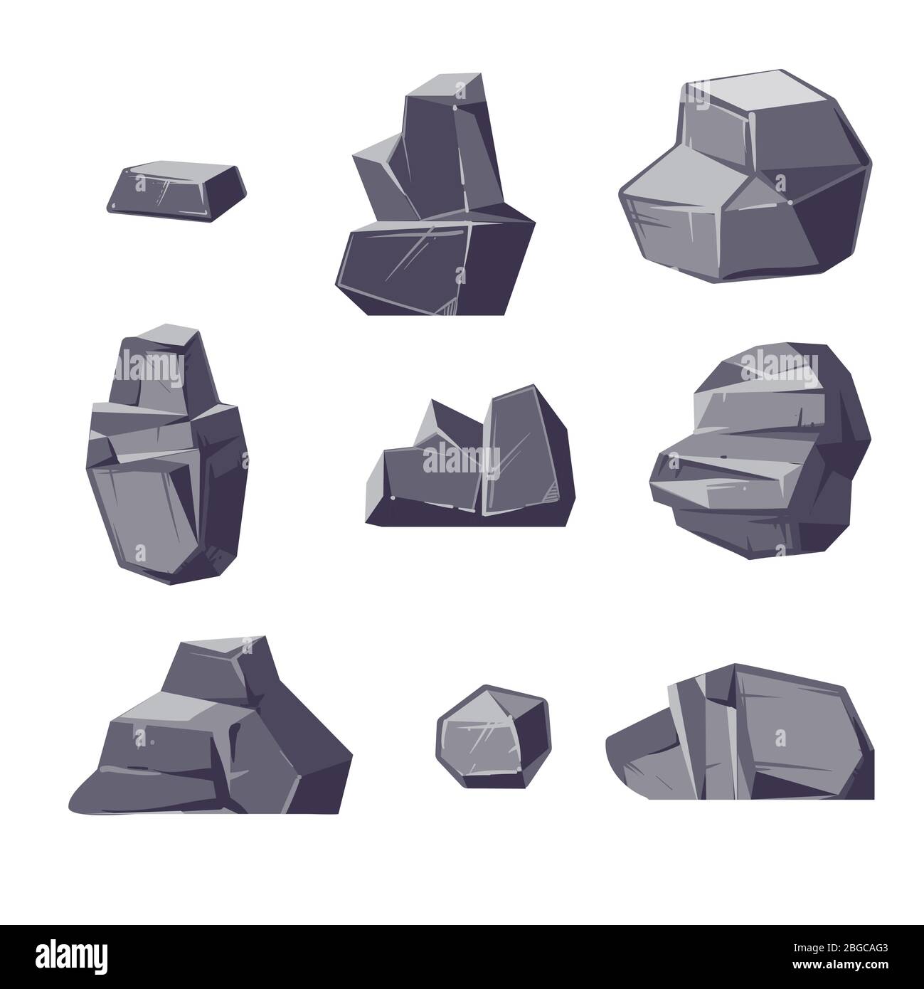 Set of different cartoon-style boulders isolated on white background ...
