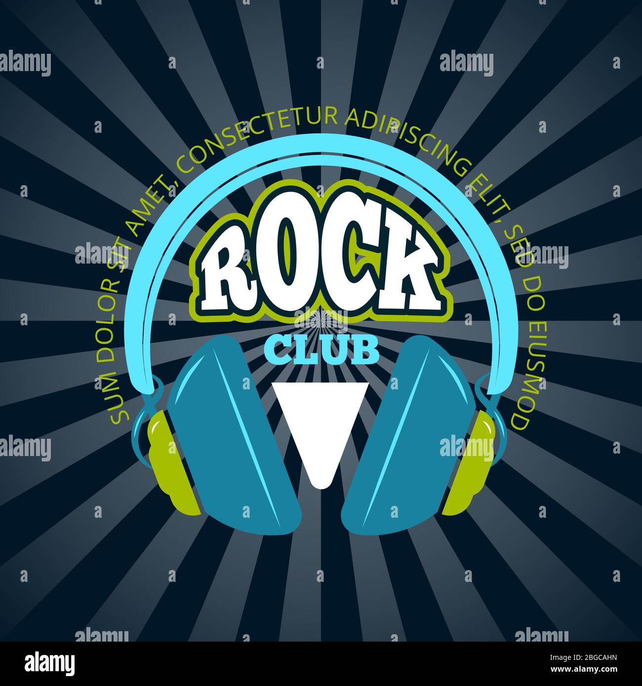 Rock music club, music vector logo, badge, emblem with headphones Stock ...