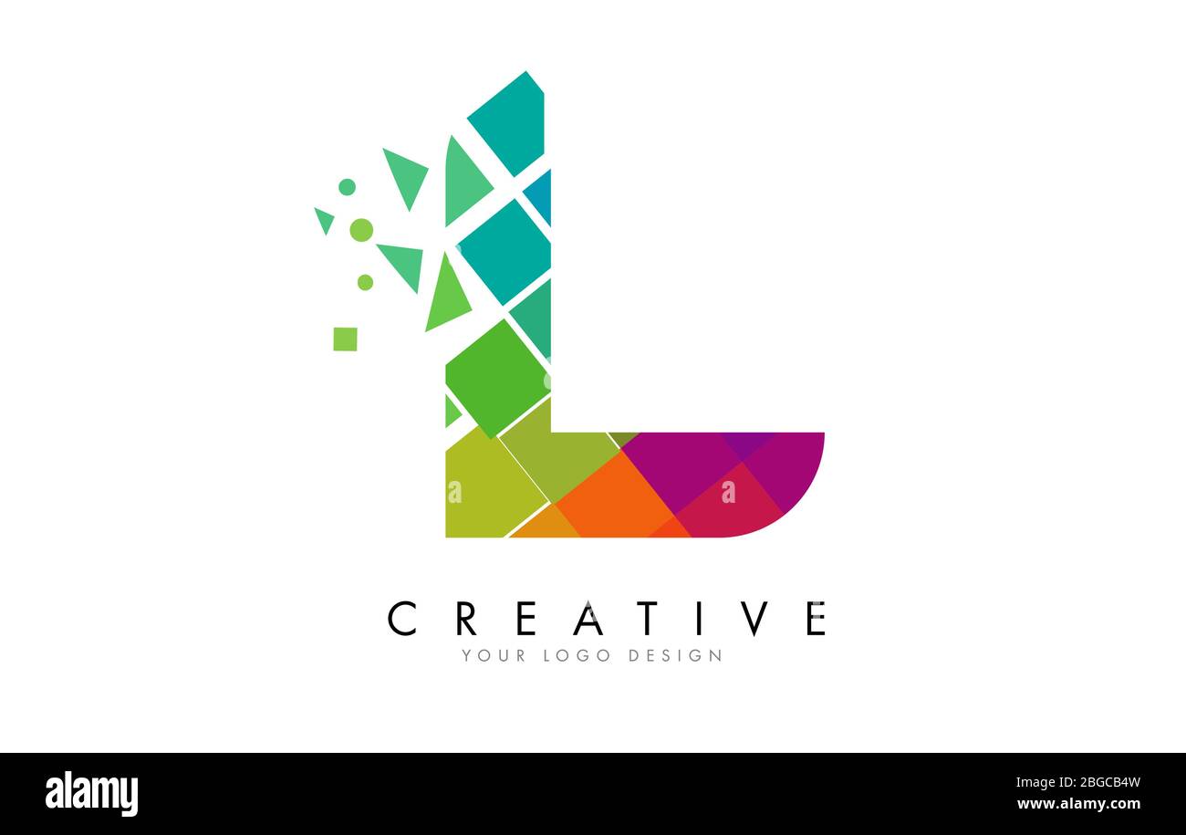 Letter L Design with Rainbow Shattered Blocks Vector Illustration ...