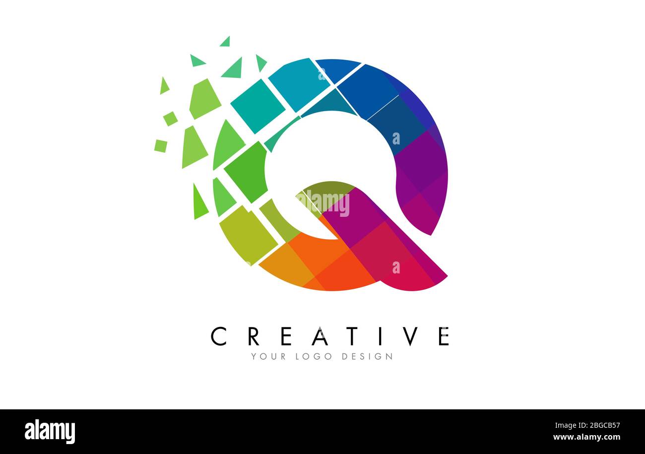 Letter Q Design with Rainbow Shattered Blocks Vector Illustration ...